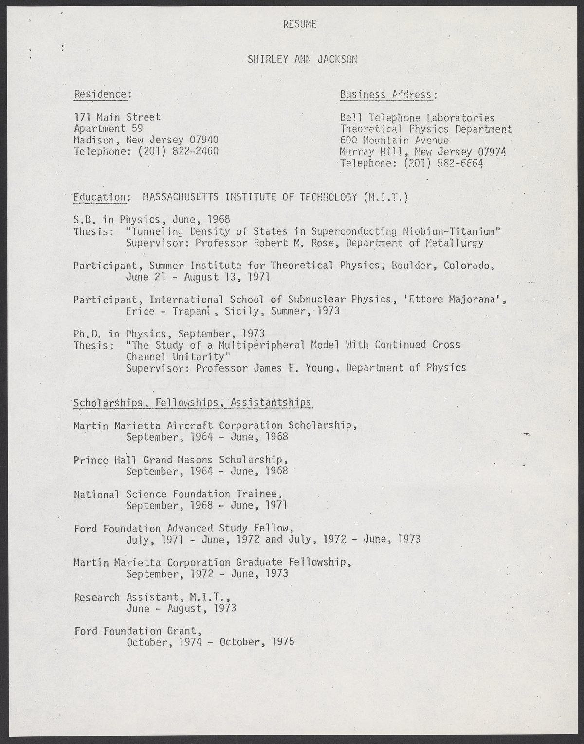 Resume and references of Shirley Ann Jackson - Science History ...