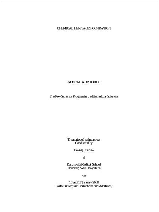 Oral history interview with George A. O'Toole - Science History ...