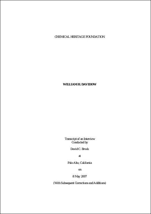 Oral history interview with William H. Davidow - Science History ...