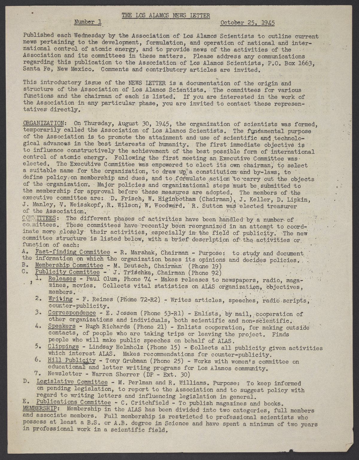 The Los Alamos News Letter, October 25, 1945 - Science History ...