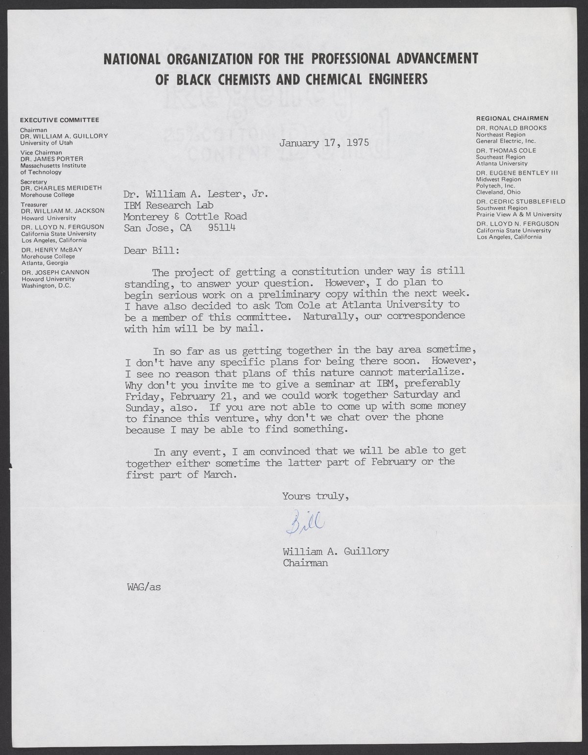 Letter to William A. Lester, Jr. from William A. Guillory, January 17 ...