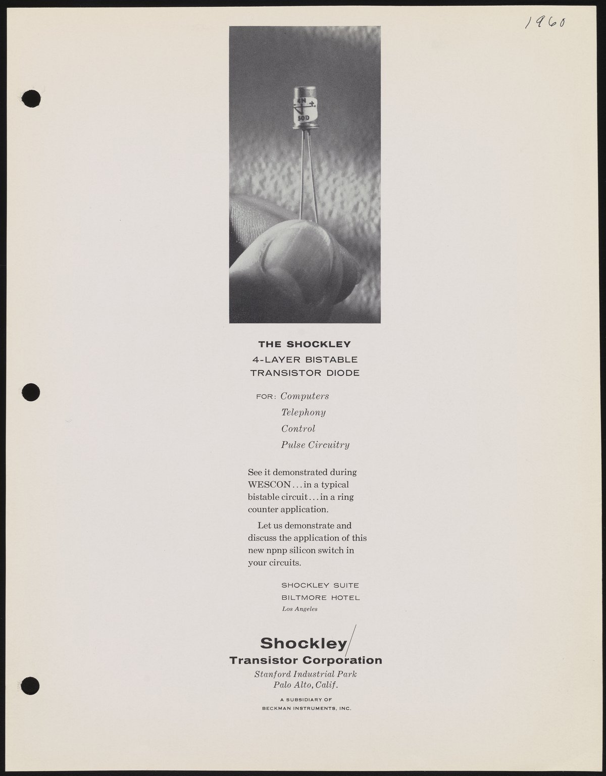 The Shockley 4-layer bistable transistor diode - Science History ...