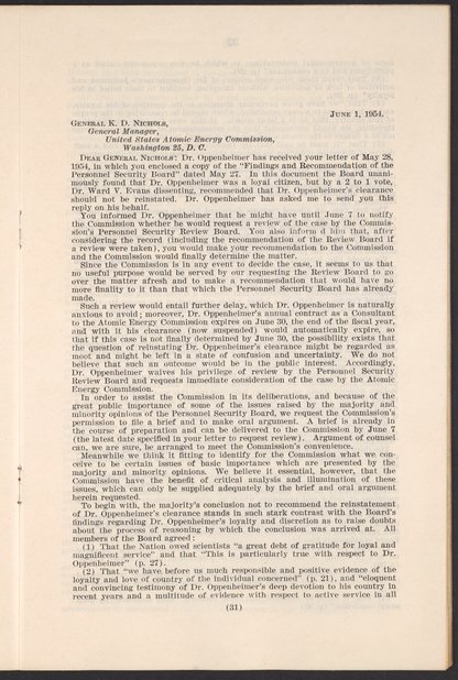 In the Matter of J. Robert Oppenheimer: Texts of Principal Documents ...