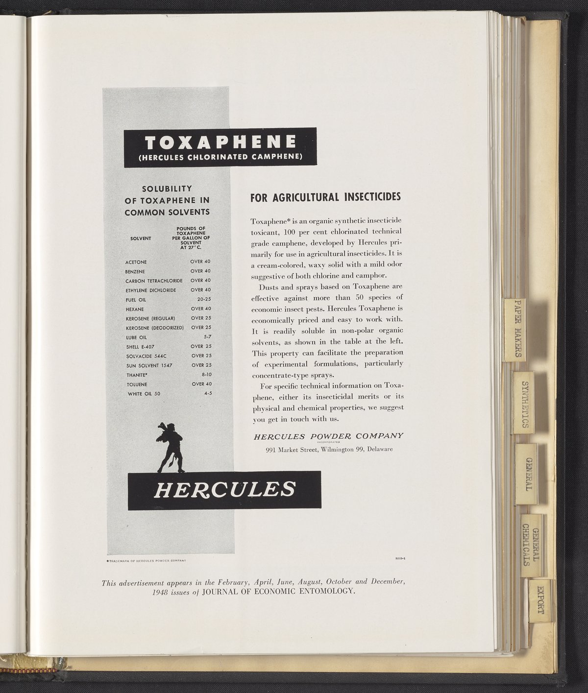 Toxaphene (Hercules Chlorinated Camphene) for Agricultural Insecticides ...