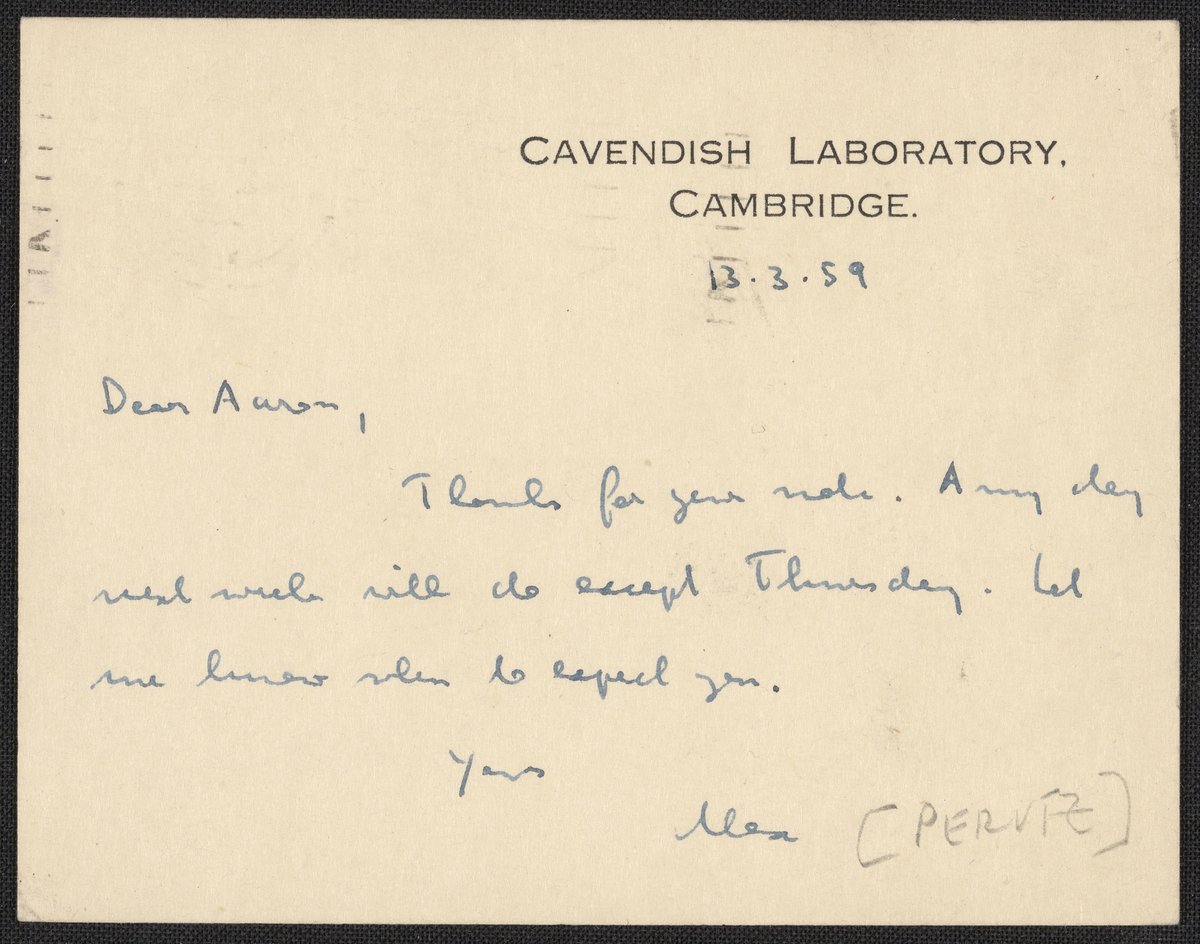 Letter from Max Perutz to Aaron Klug, March 13, 1959 - Science History ...