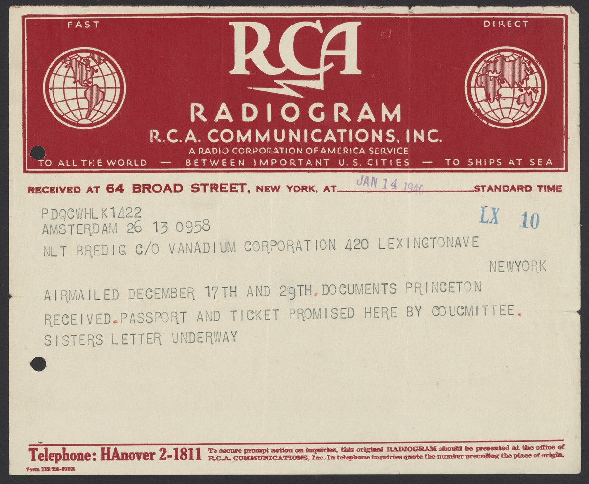 Radiogram from Georg Bredig to Max Bredig, January 14, 1940 - Science ...