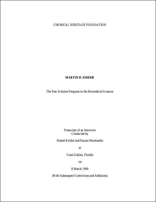 Oral history interview with Martin D. Snider - Science History ...