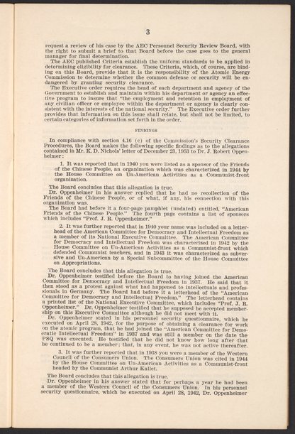 In the Matter of J. Robert Oppenheimer: Texts of Principal Documents ...