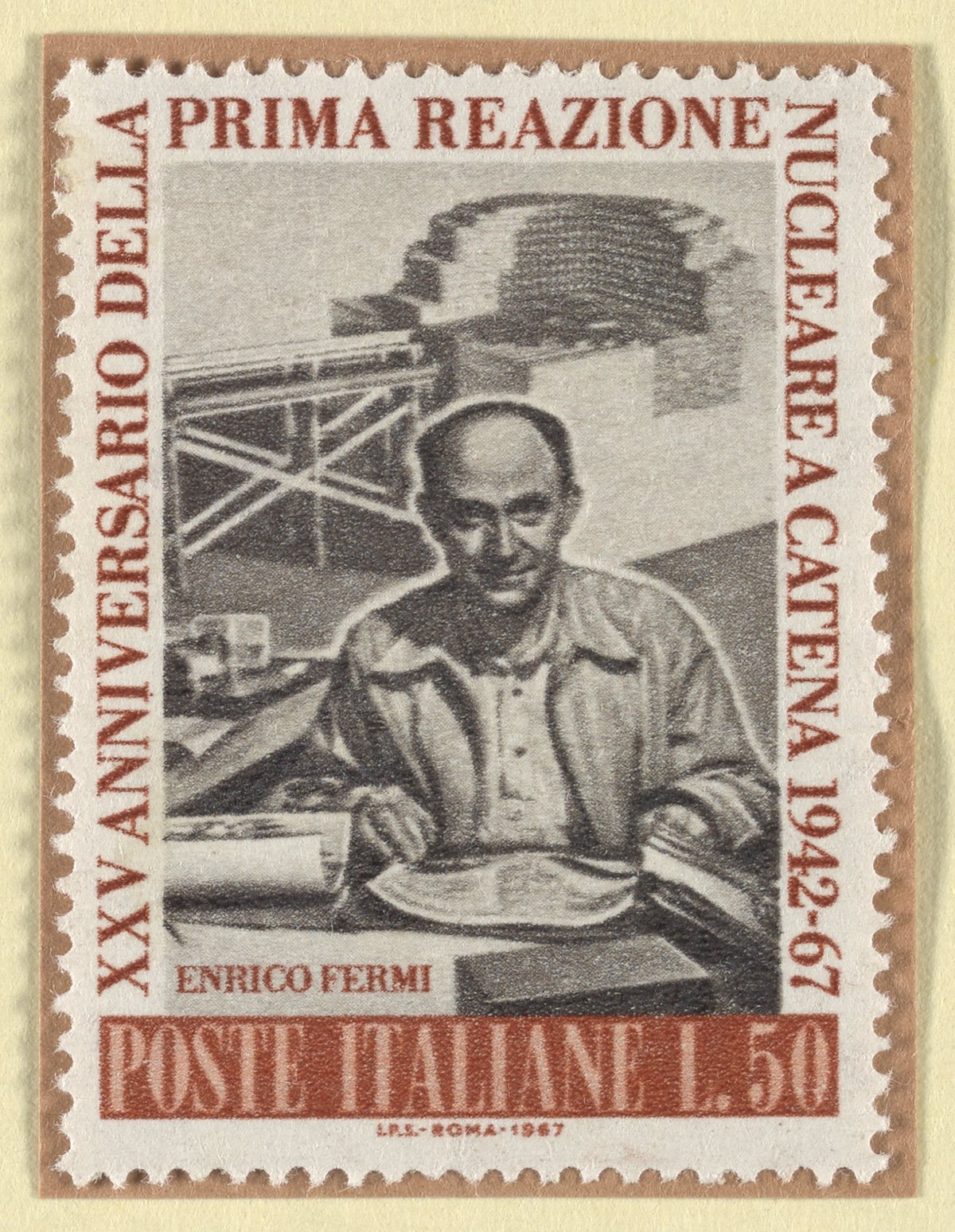 Italian postage stamp commemorating the 25th anniversary of Enrico ...