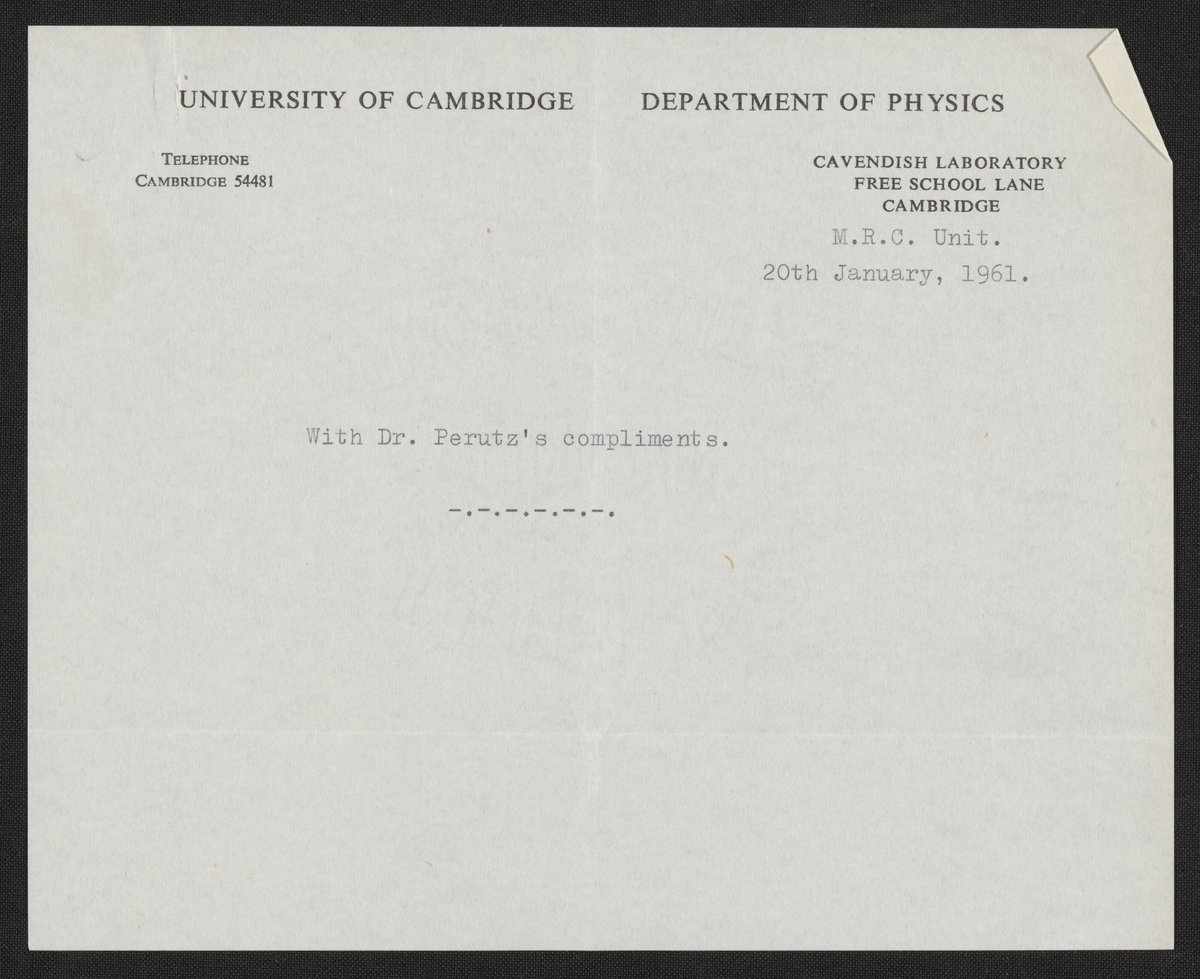 Letter from Max Perutz to Aaron Klug, January 20, 1961 - Science ...