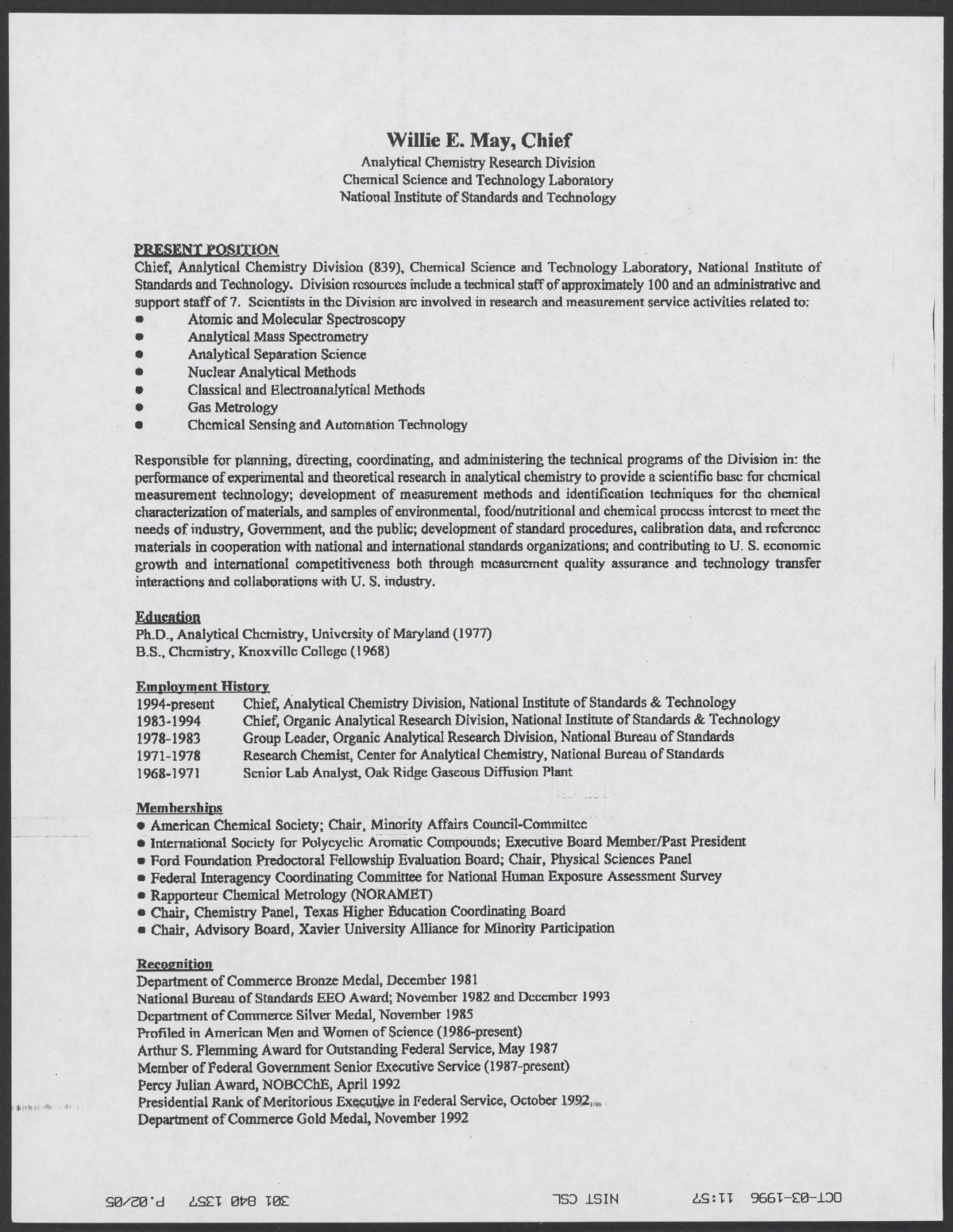 Resume of Willie E. May - Science History Institute Digital Collections