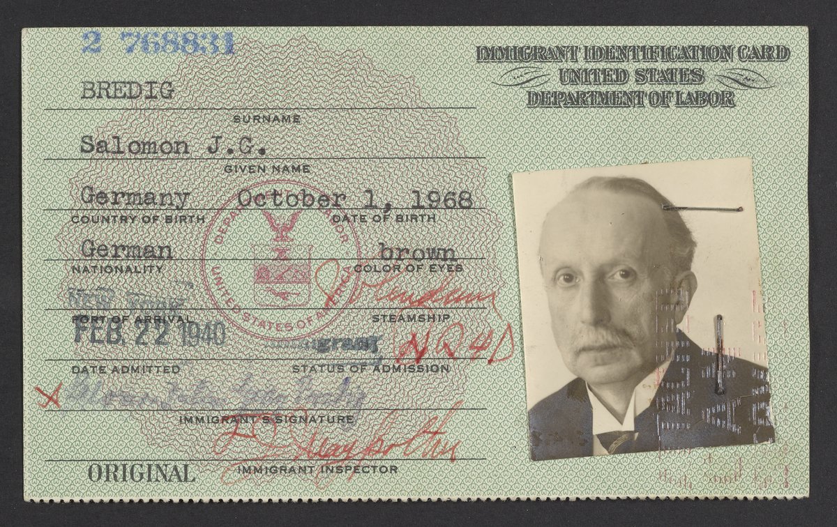 Georg Bredig's immigrant identification card - Science History ...