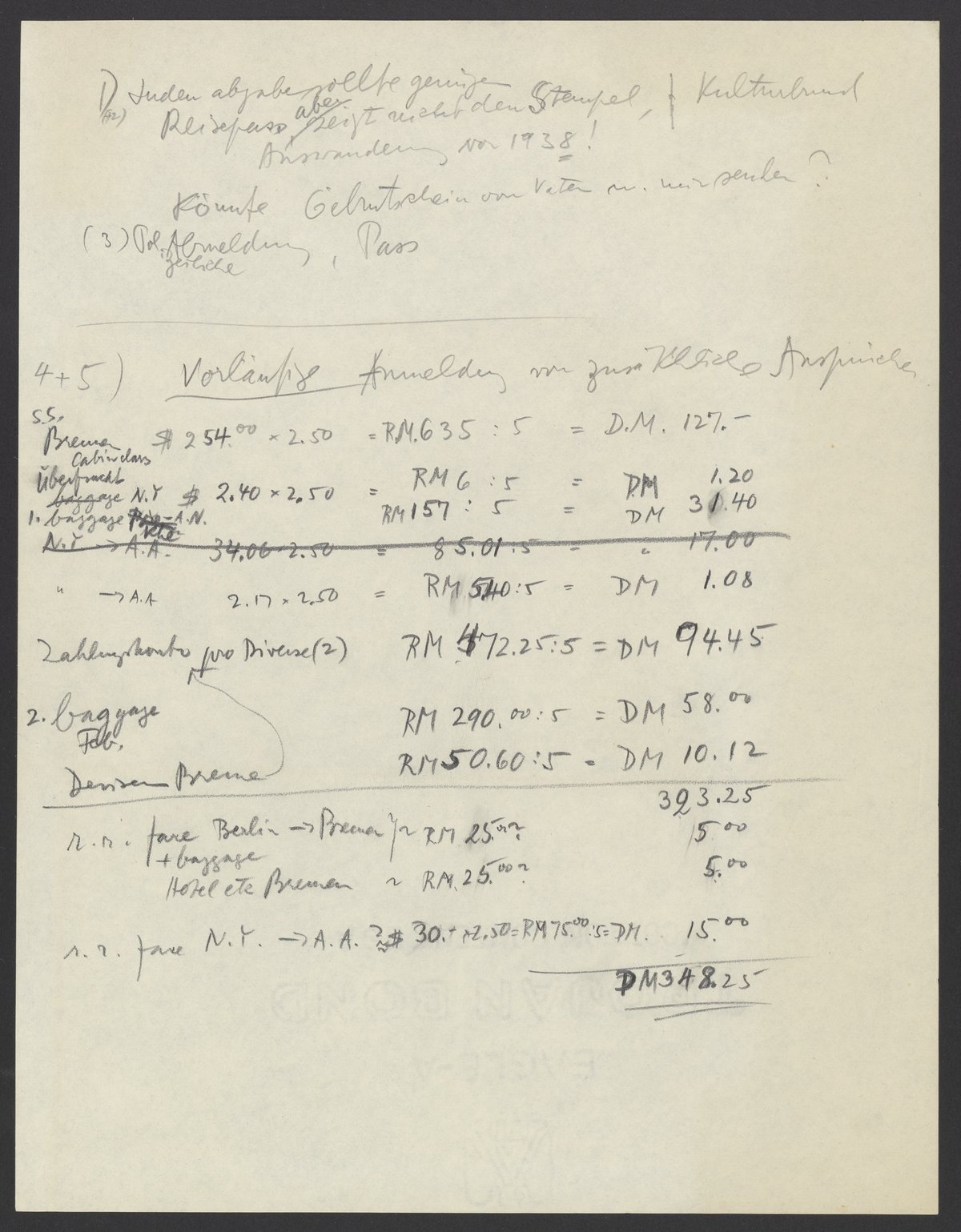Notes about passenger fees by Max Bredig - Science History Institute ...