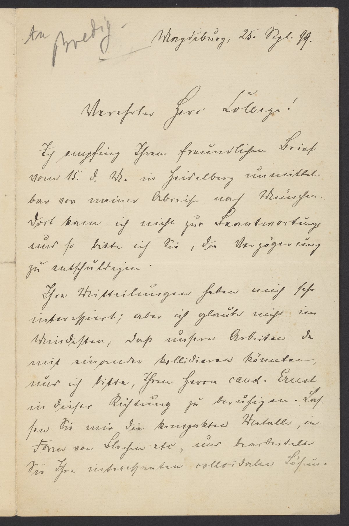 Letter from Max Bodenstein to Georg Bredig, September 1899 - Science ...