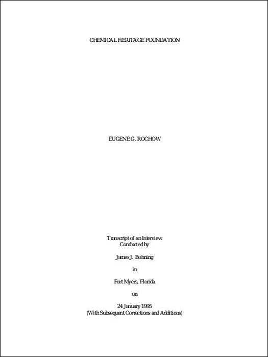 Oral history interview with Eugene G. Rochow - Science History ...