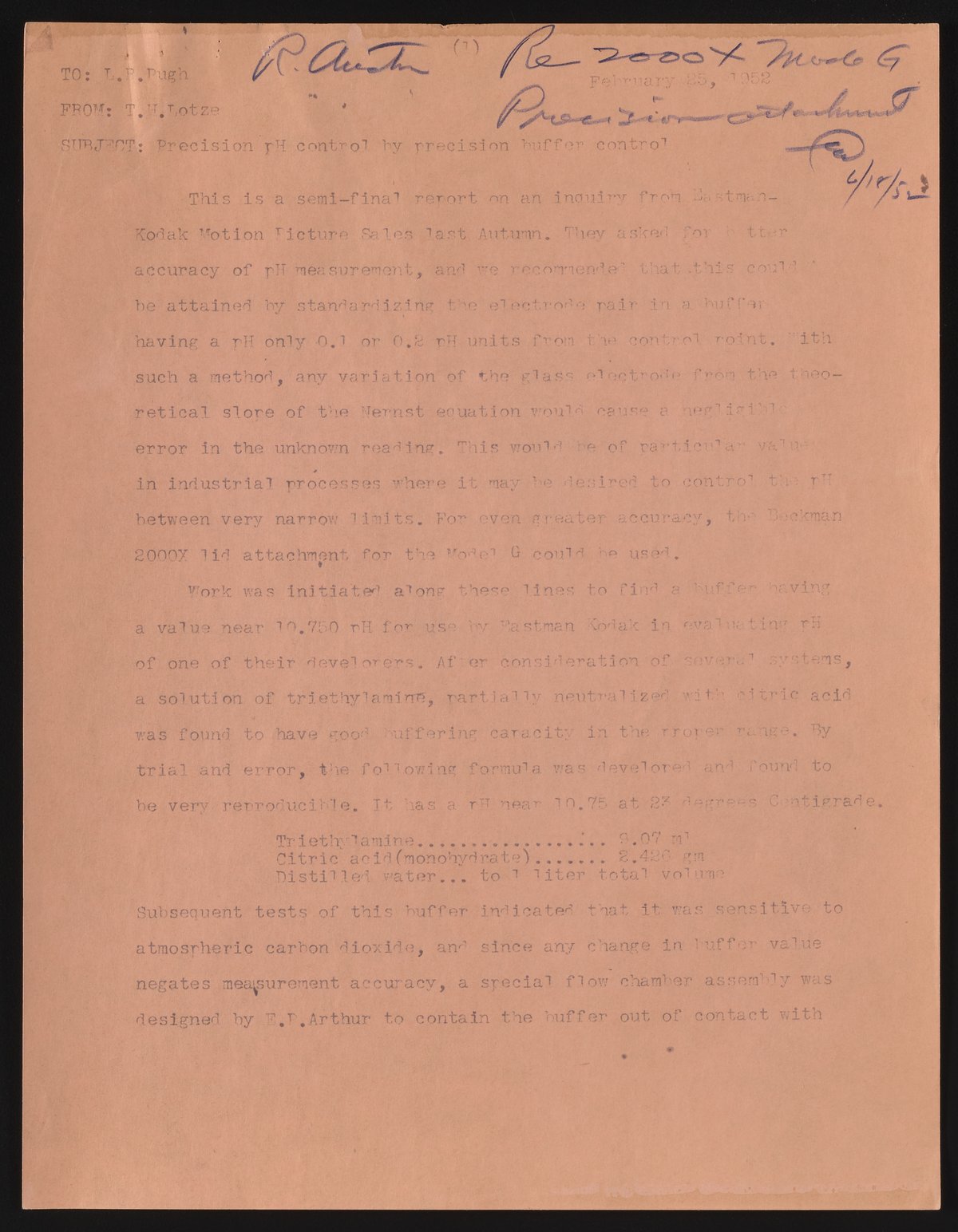 Memo from T. H. Lotze to L. R. Pugh - Science History Institute Digital ...