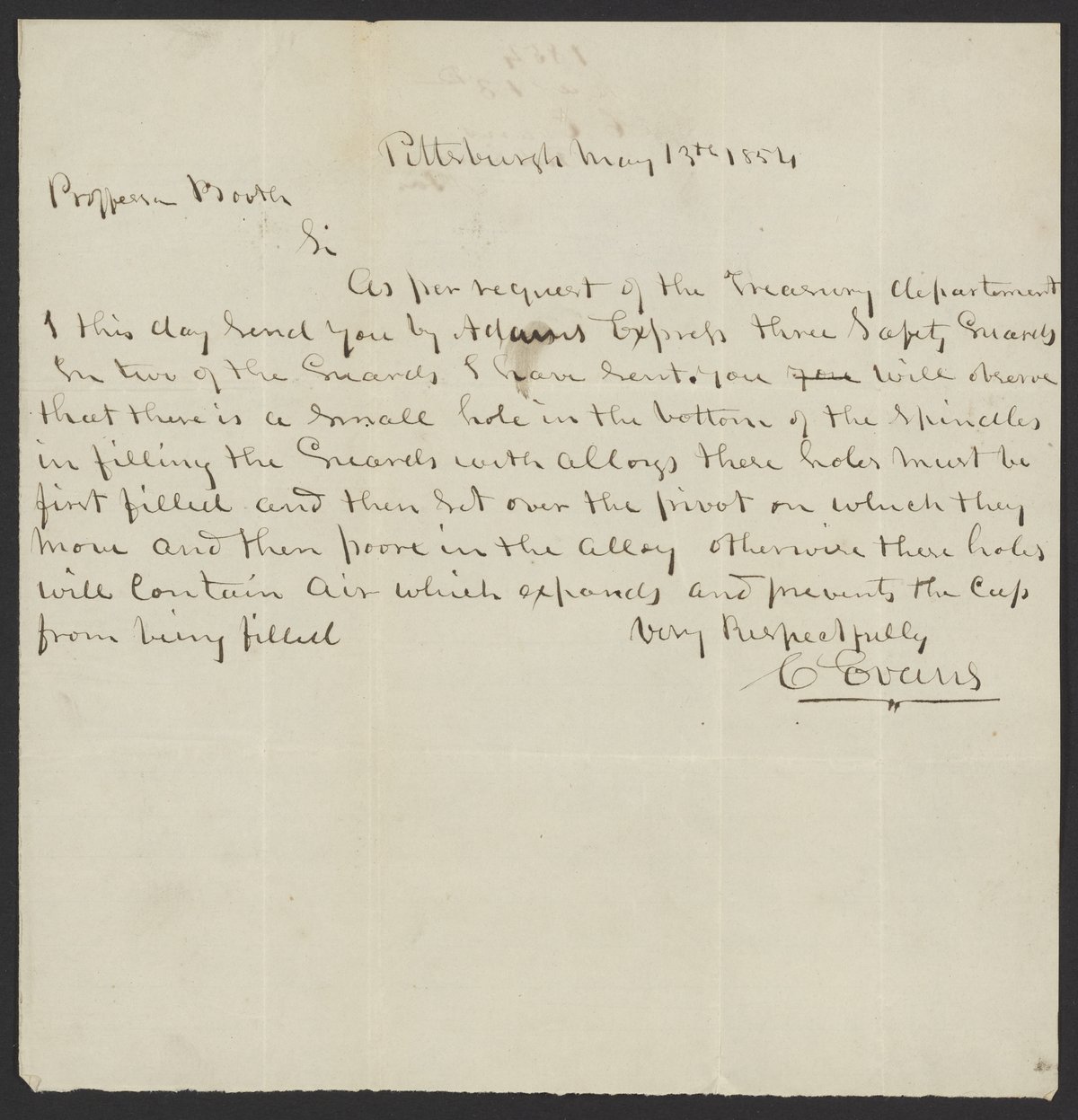 Letter from C. Evans to James Curtis Booth, May 13, 1854 - Science ...