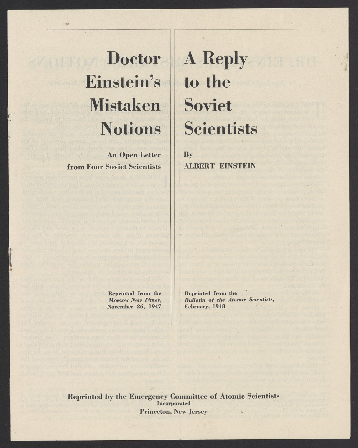 Doctor Einstein Mistaken Notions and A Reply to the Soviet Scientists ...