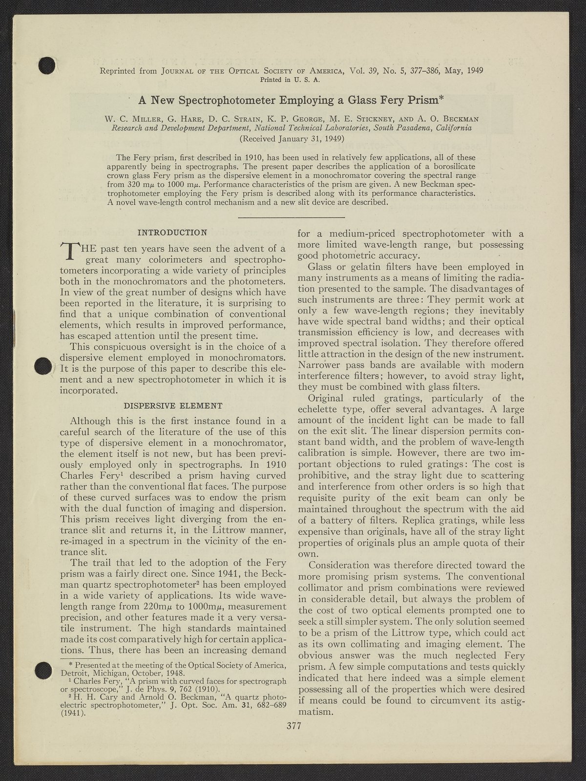 A New Spectrophotometer Employing a Glass Fery Prism - Science History ...